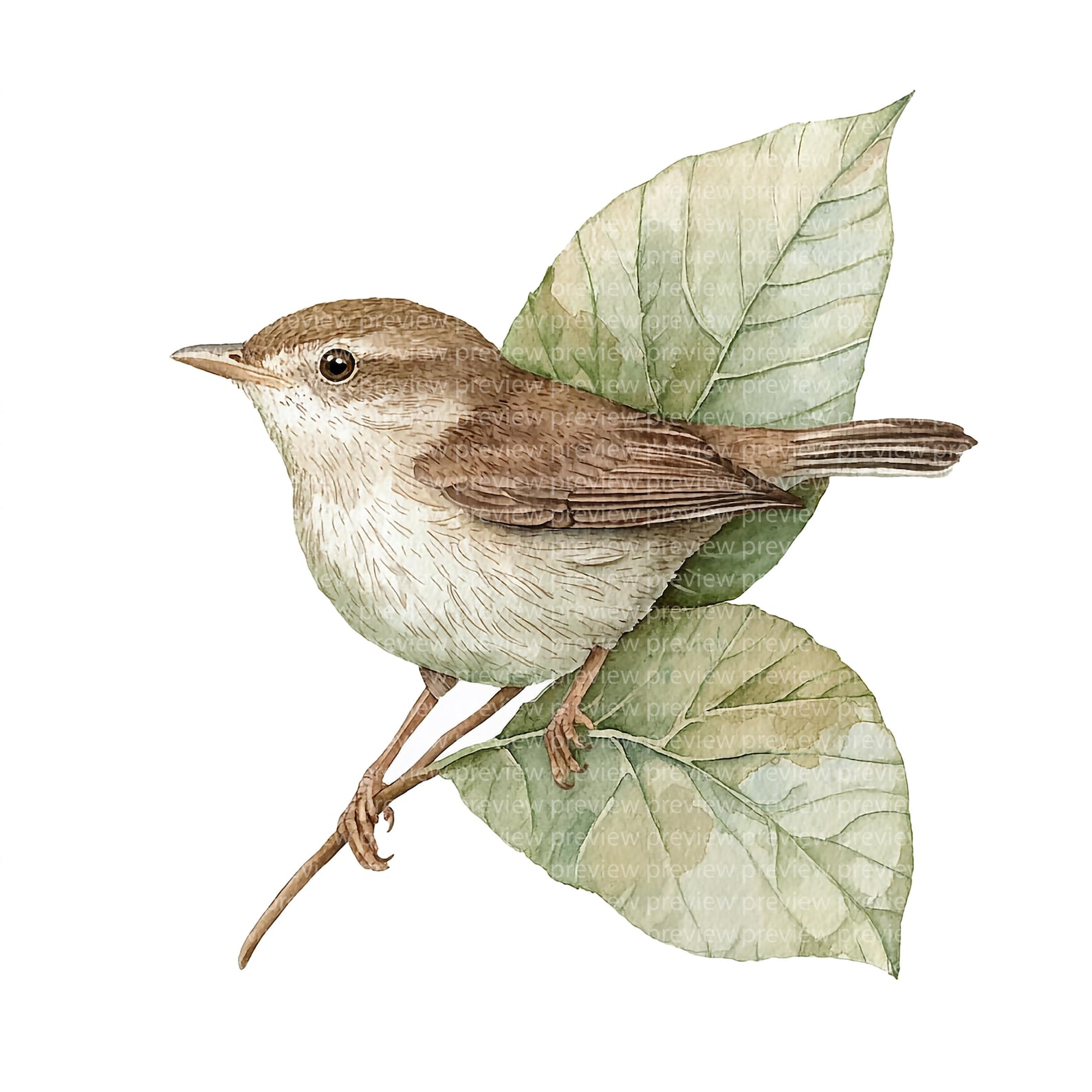 20 Wren on Leaf Clipart | Watercolor Small Bird Illustration | Woodland ...