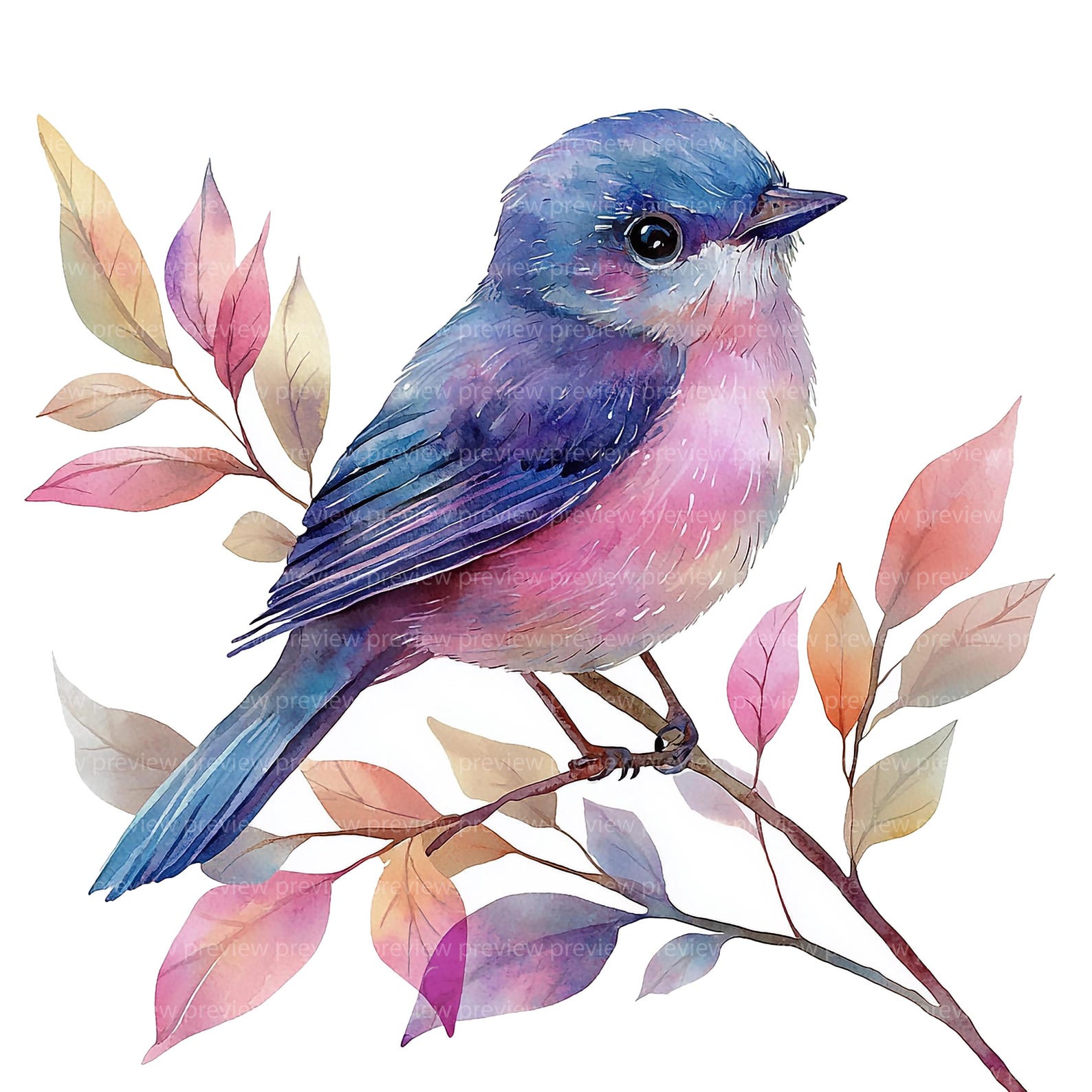 20 Songbird Clipart | Colored Leaf Watercolor Branch Art | Nature Bird ...