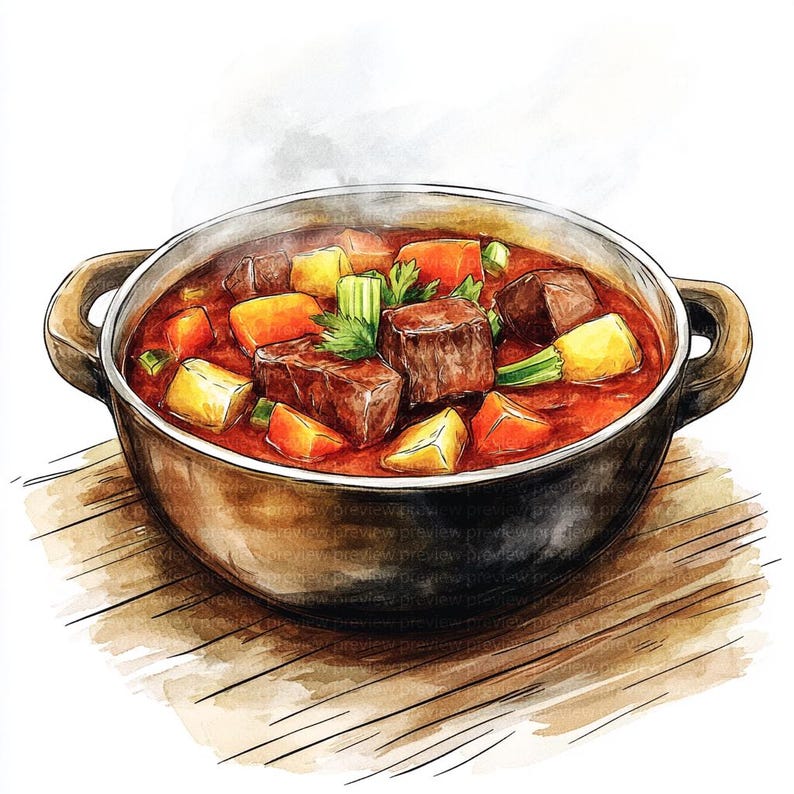16 Watercolor Beef Stew Clipart | Food Illustration Art (jpgs, Digital ...