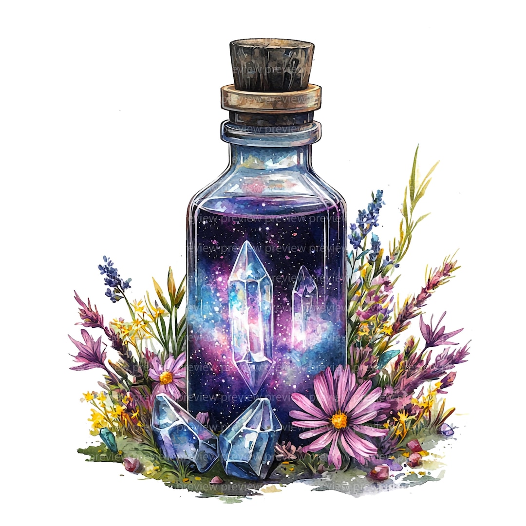 12 Galaxy Glass Vials Clipart | Magical Watercolor Potion Art ...