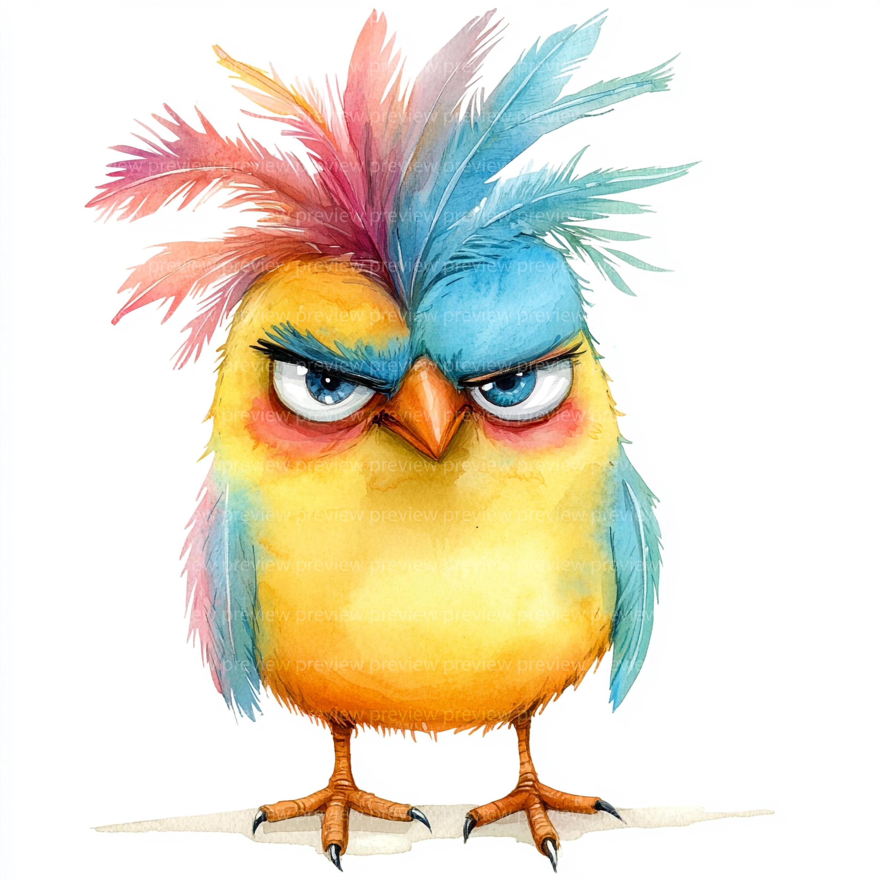 12 Whimsical Bird Clipart | Quirky Avian Watercolor Art | Funny ...