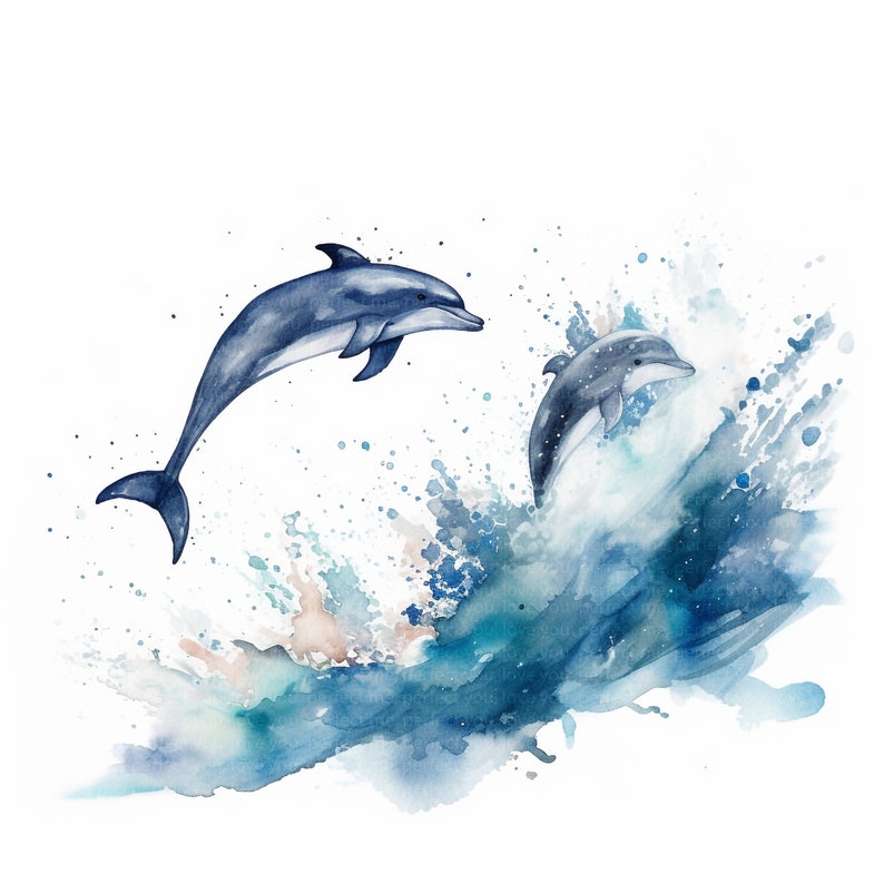 12 Playful Dolphins Clipart, Watercolor Dolphins, Animals Clipart, High ...