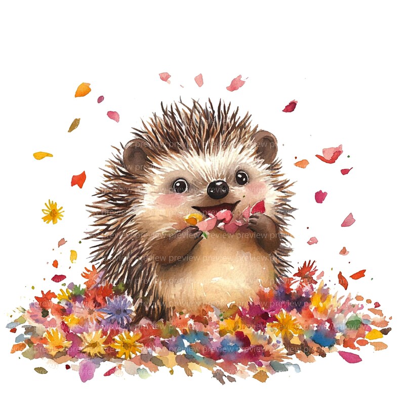 16 Floral Hedgehog Clipart | Spring Woodland Watercolor Art | Botanical ...