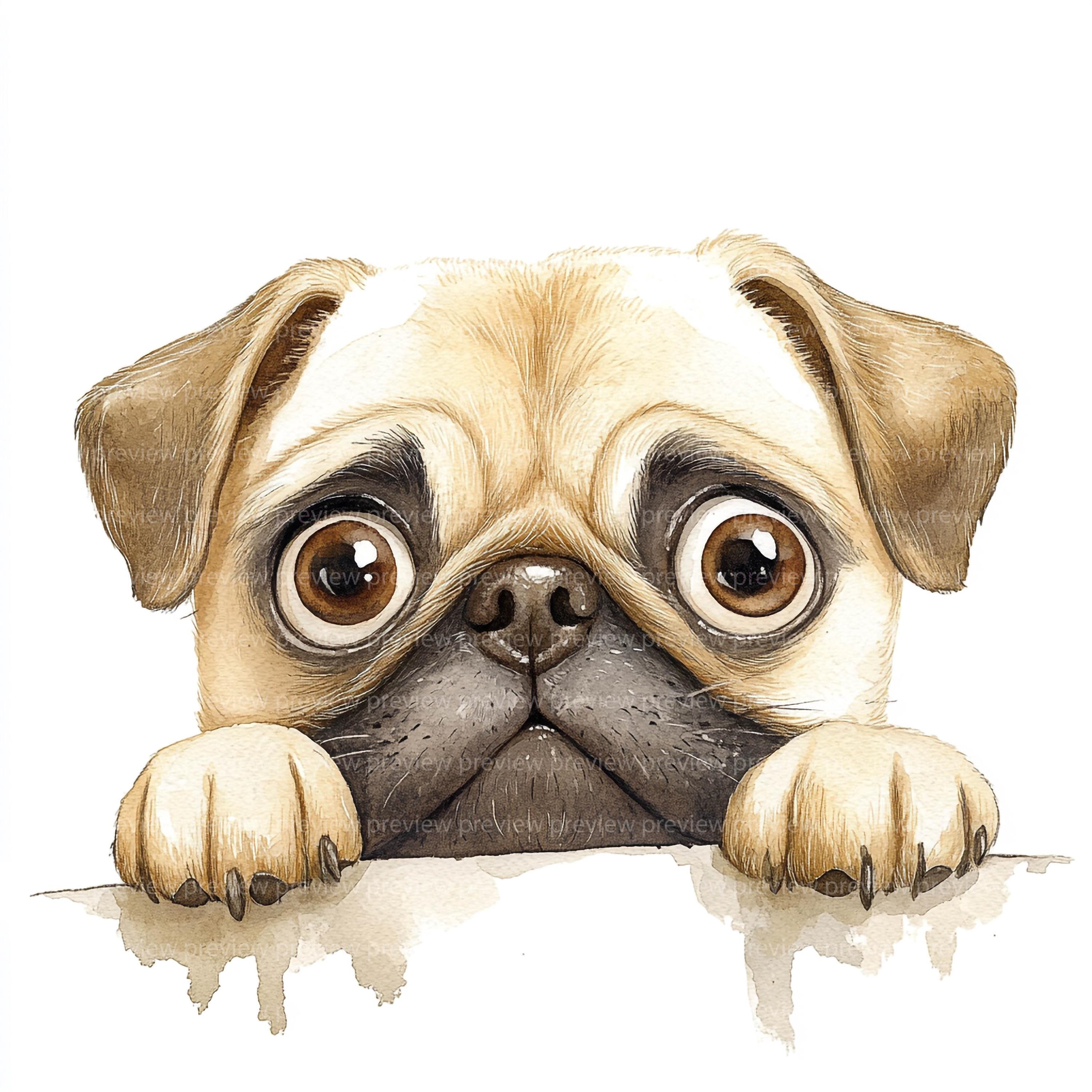 20 Funny Pug Dog Clipart | Watercolor Playful Animal | Humorous Canine ...