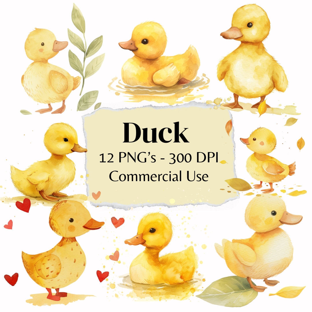 Cute Duck Watercolor Clipart Cute Duck Clipart Duck Bundle Clipart ...