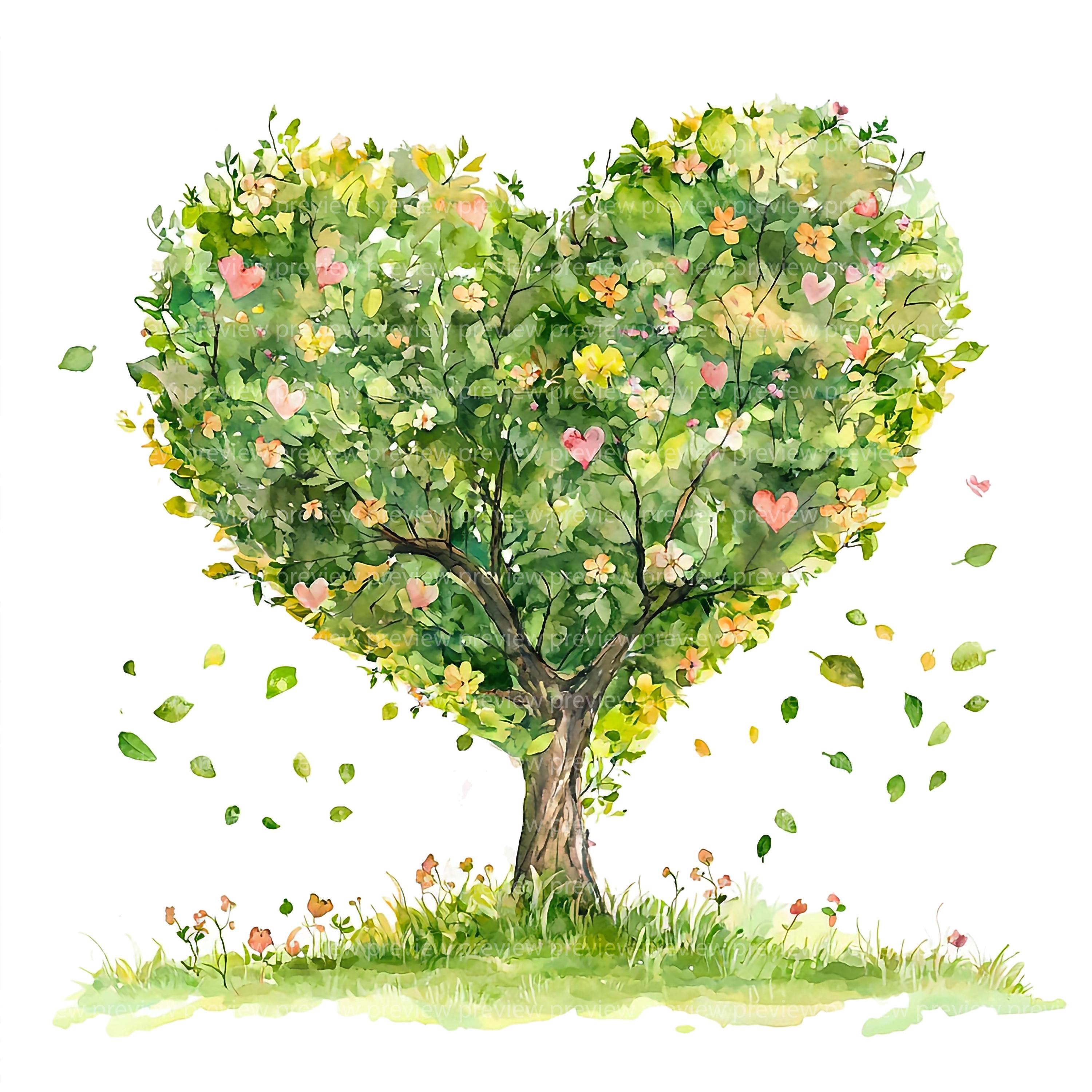 12 Heart Tree Clipart | Romantic Nature Watercolor Art | Love Tree ...
