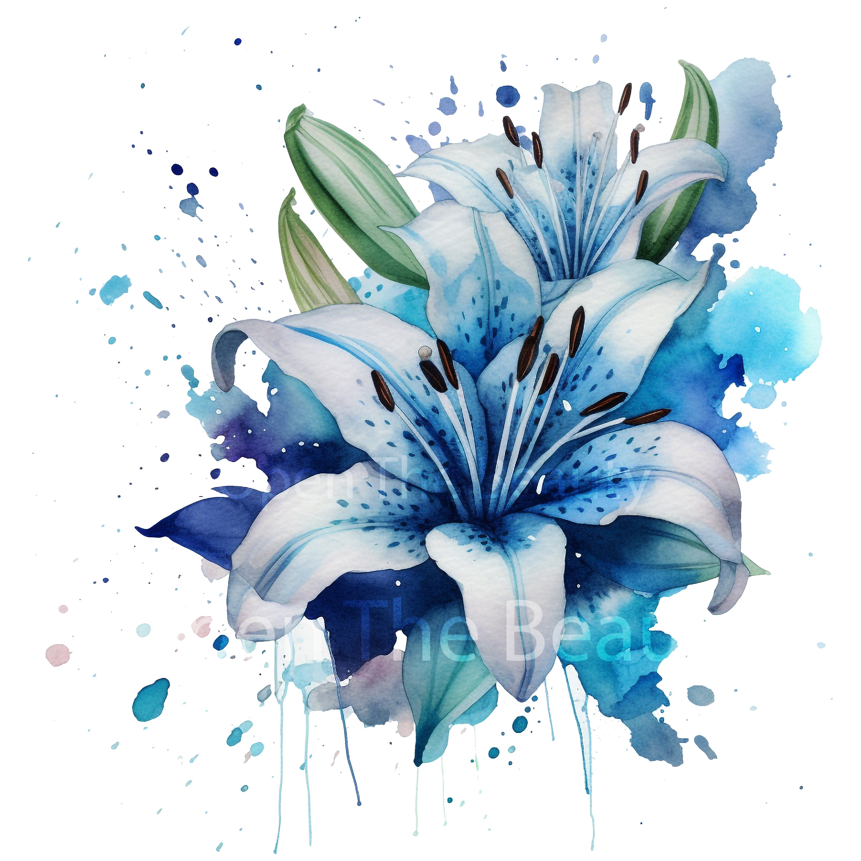 Blue Stargazer Lily Watercolor Clipart Blue Stargazer Lily Clipart ...