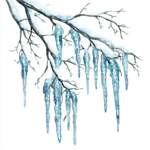 Watercolor Winter Icicles Clipart: Frozen Water Droplets (jpgs, Digital ...