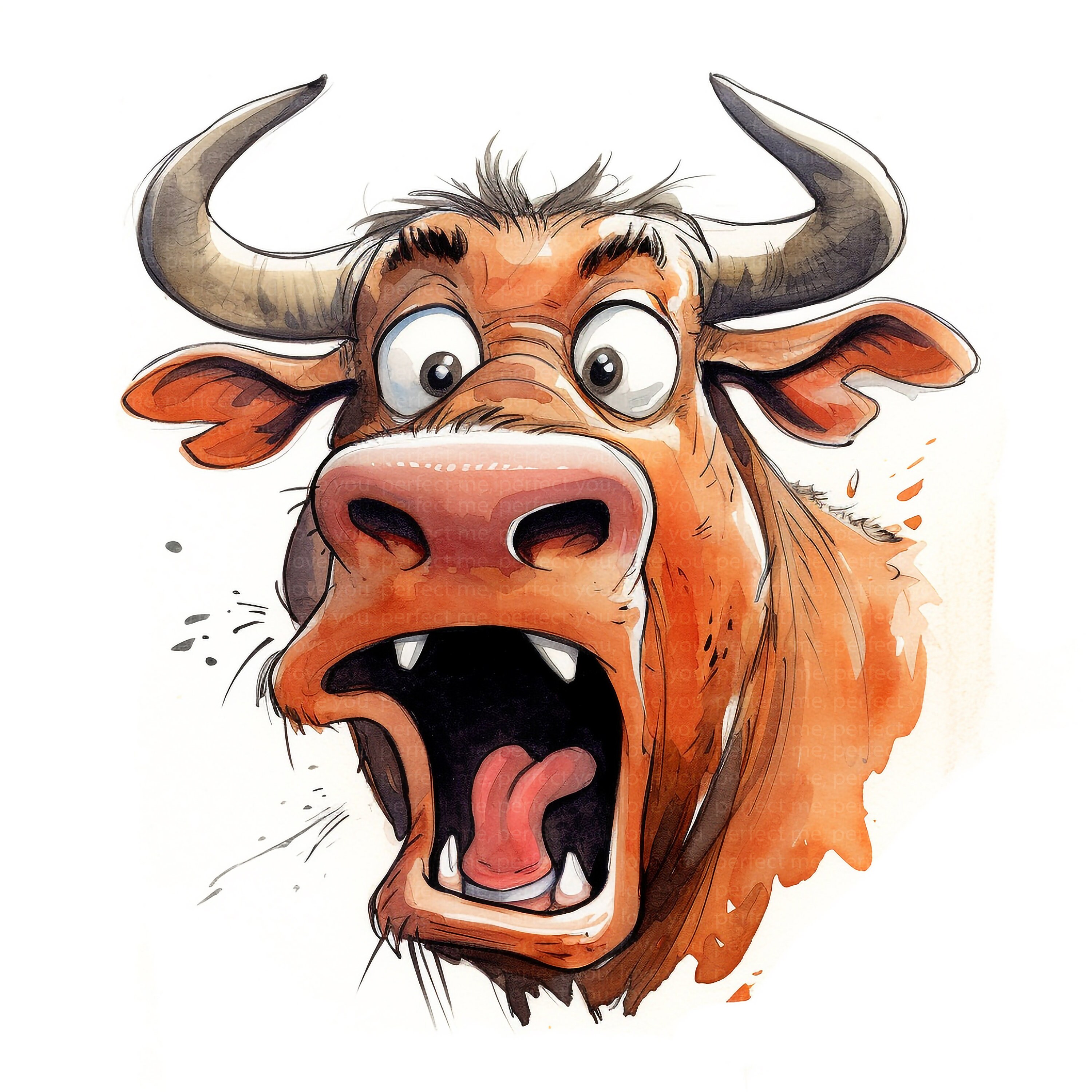 13 Cute and Funny Bull Clipart, Watercolor Bull Clipart, Animal Clipart ...