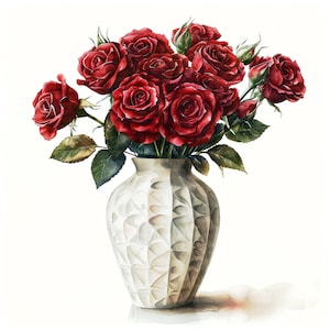 12 Red Roses in Vase Clipart, Red Roses Bouquet, Rose Clipart, High ...