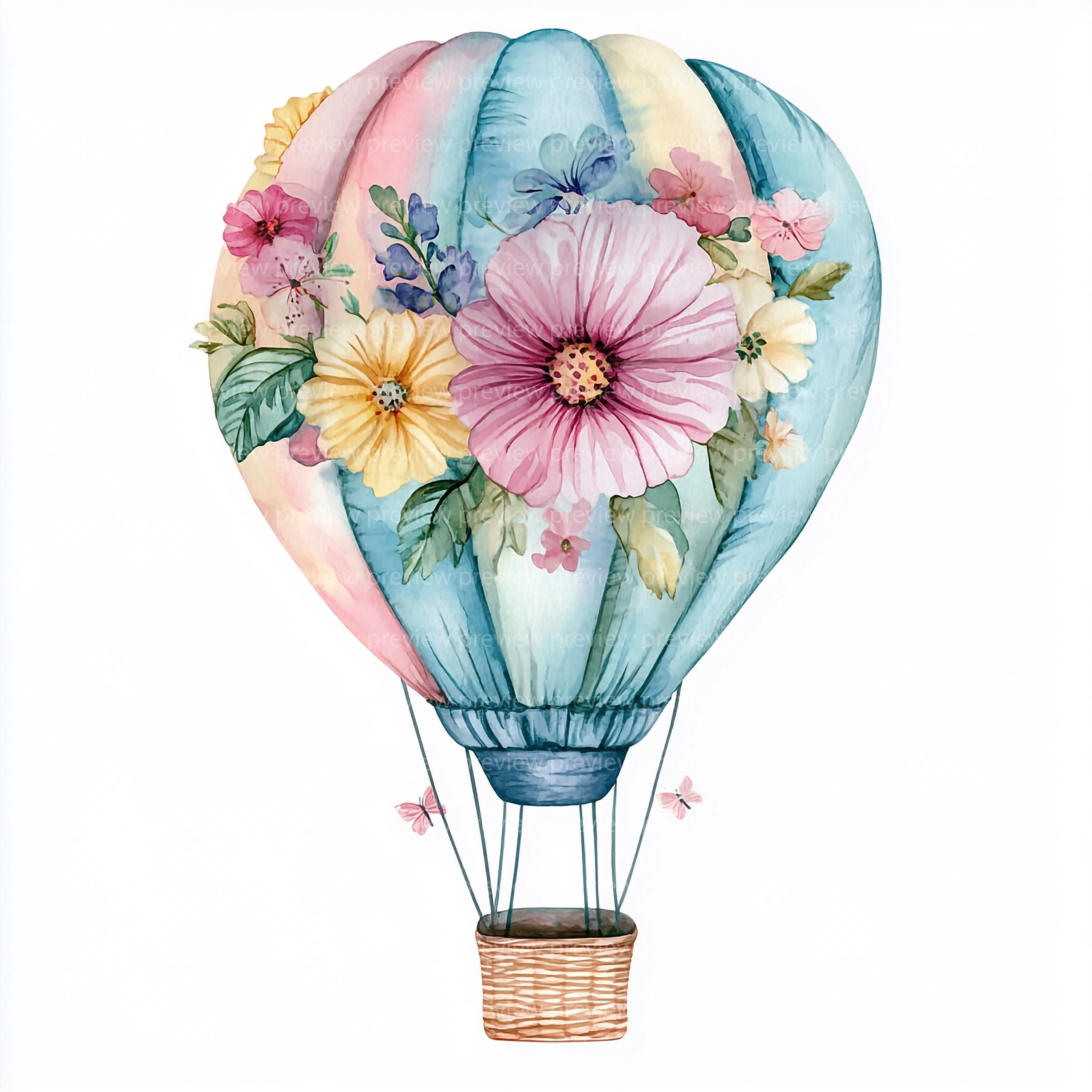 12 Floral Hot Air Balloon Clipart | Vintage Watercolor Style (jpgs ...