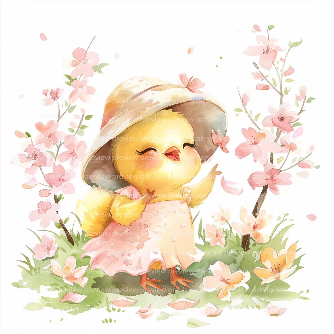 12 Spring Chick Clipart, Cute Chick, Floral Chick, Watercolor Clipart ...