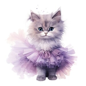 Cute Kitten Clipart in Tutu Dress | 12 High-res Jpgs for Digital ...