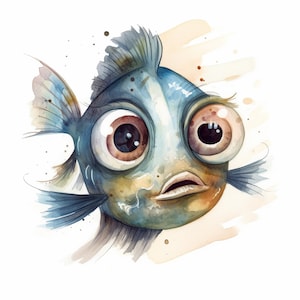 Funny Fish Clipart | Quirky Animal Designs, 13 High-res Jpgs for ...