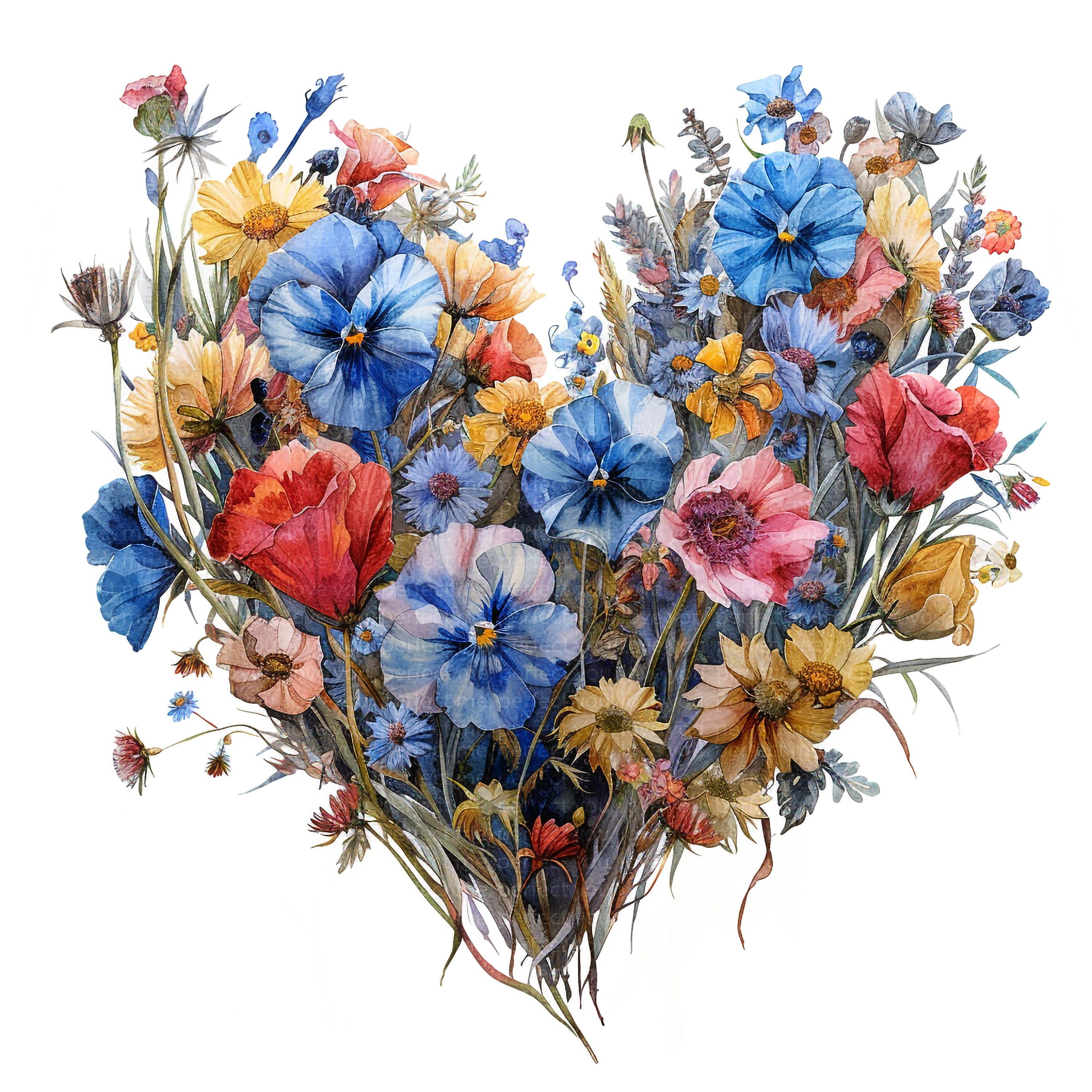 12 Flowers Heart Clipart, Wildflowers Clipart, Flowers Clipart, High ...