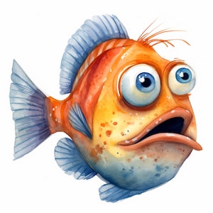 Funny Fish Clipart | Quirky Animal Designs, 13 High-res Jpgs for ...