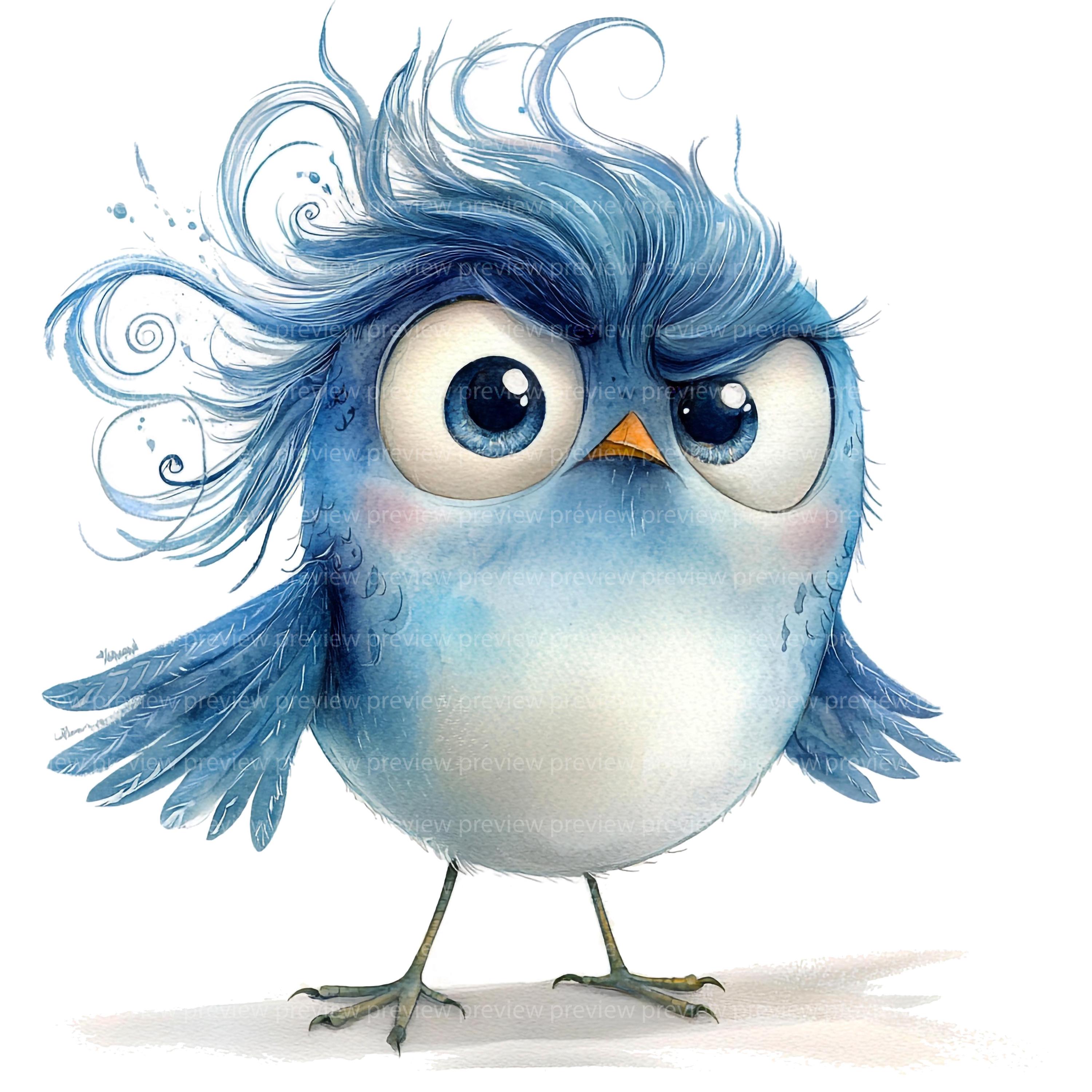 20 Whimsical Bird Clipart | Blue Feather Watercolor Fantasy Art ...
