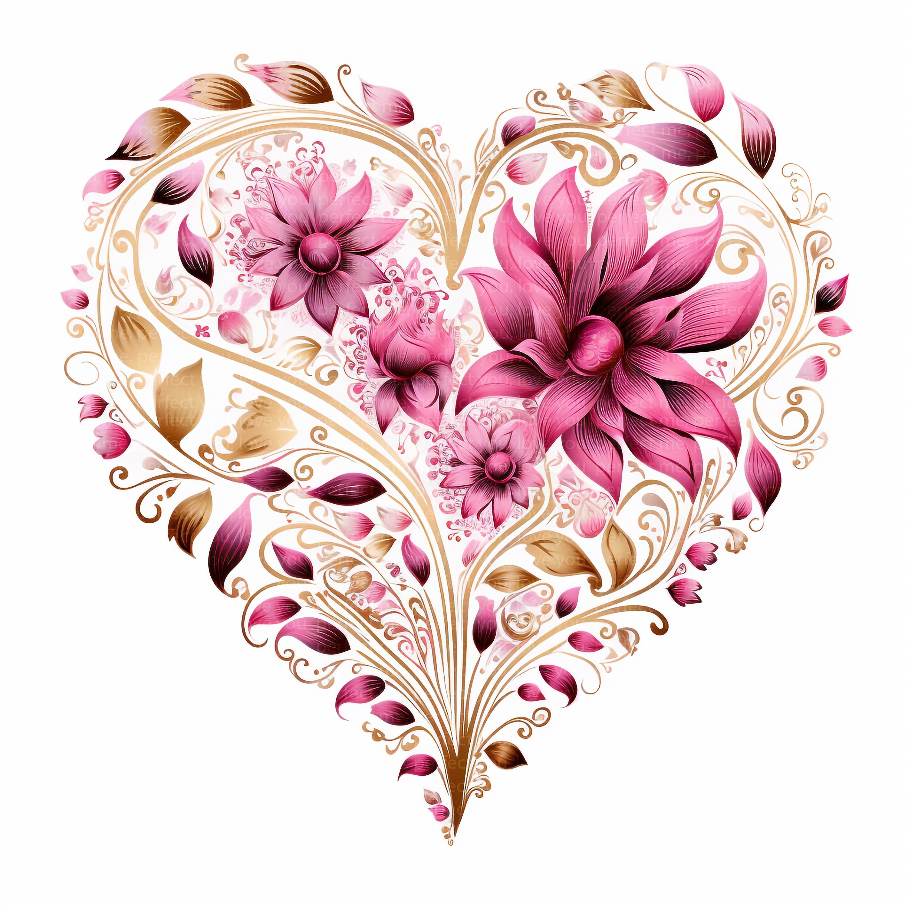12 Floral Heart Clipart, Pink Flowers Clipart, Flowers Clipart, High ...