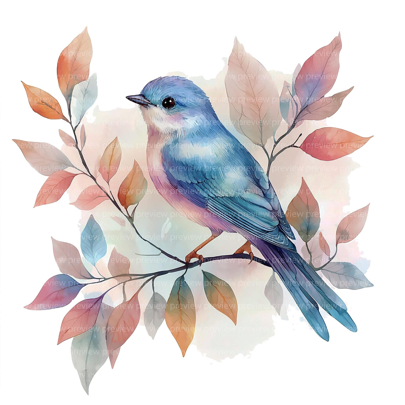 20 Songbird Clipart | Colored Leaf Watercolor Branch Art | Nature Bird ...