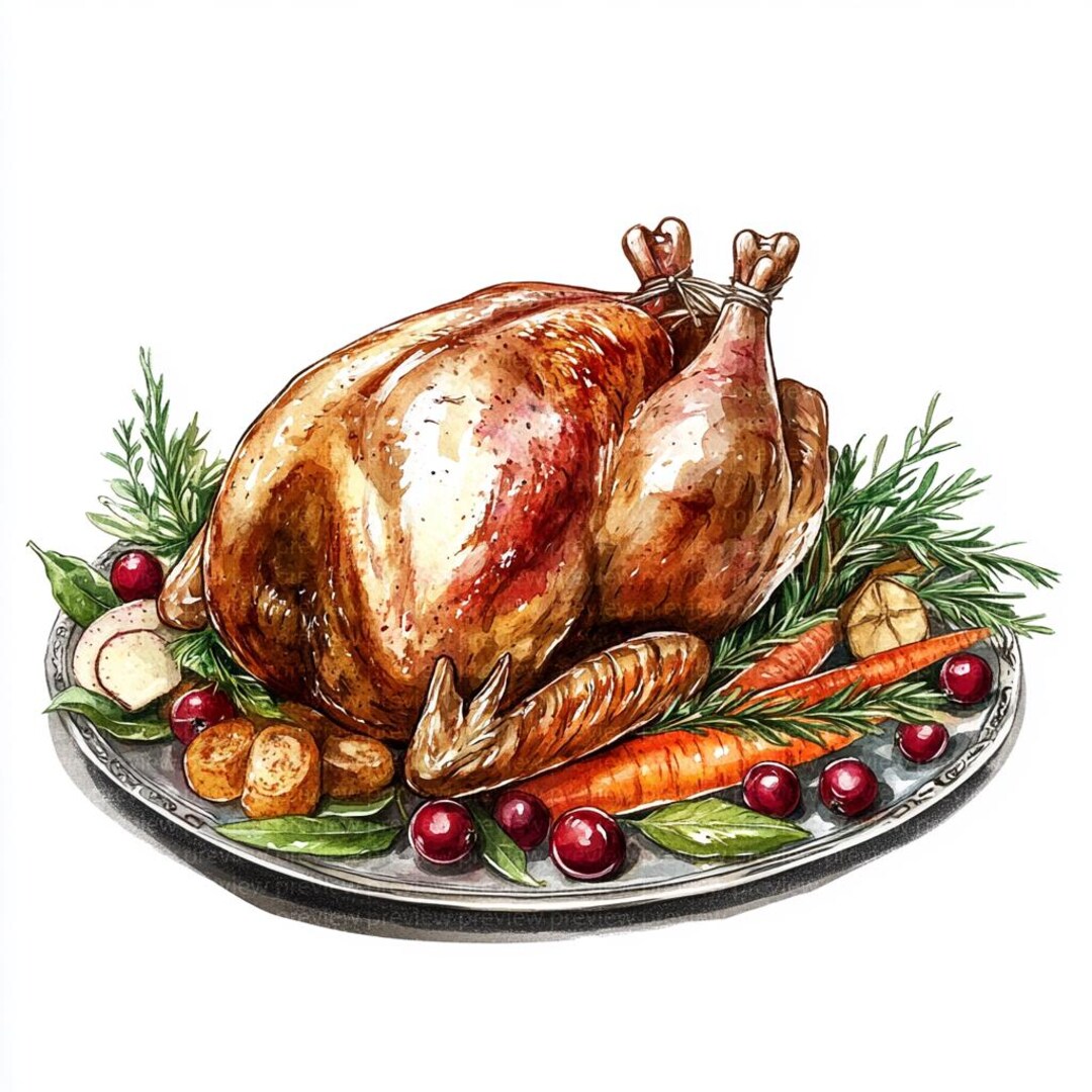 Watercolor Roasted Turkey Clipart 15 High Resolution Jpgs for Recipe ...