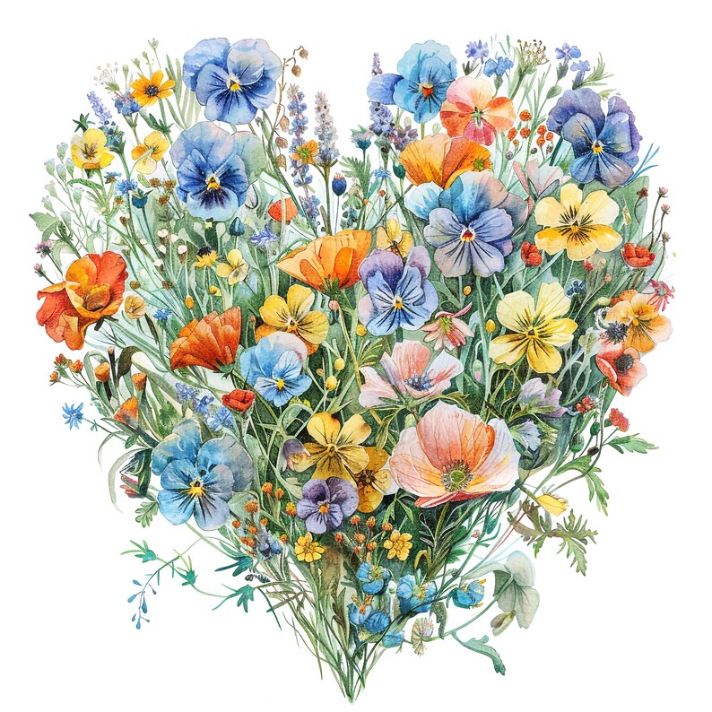 12 Flowers Heart Clipart, Wildflowers Clipart, Flowers Clipart, High ...