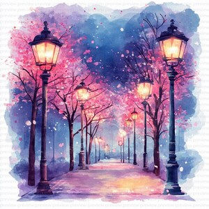 14 Spring City Clipart, Spring Night Clipart, Watercolor Clipart for ...