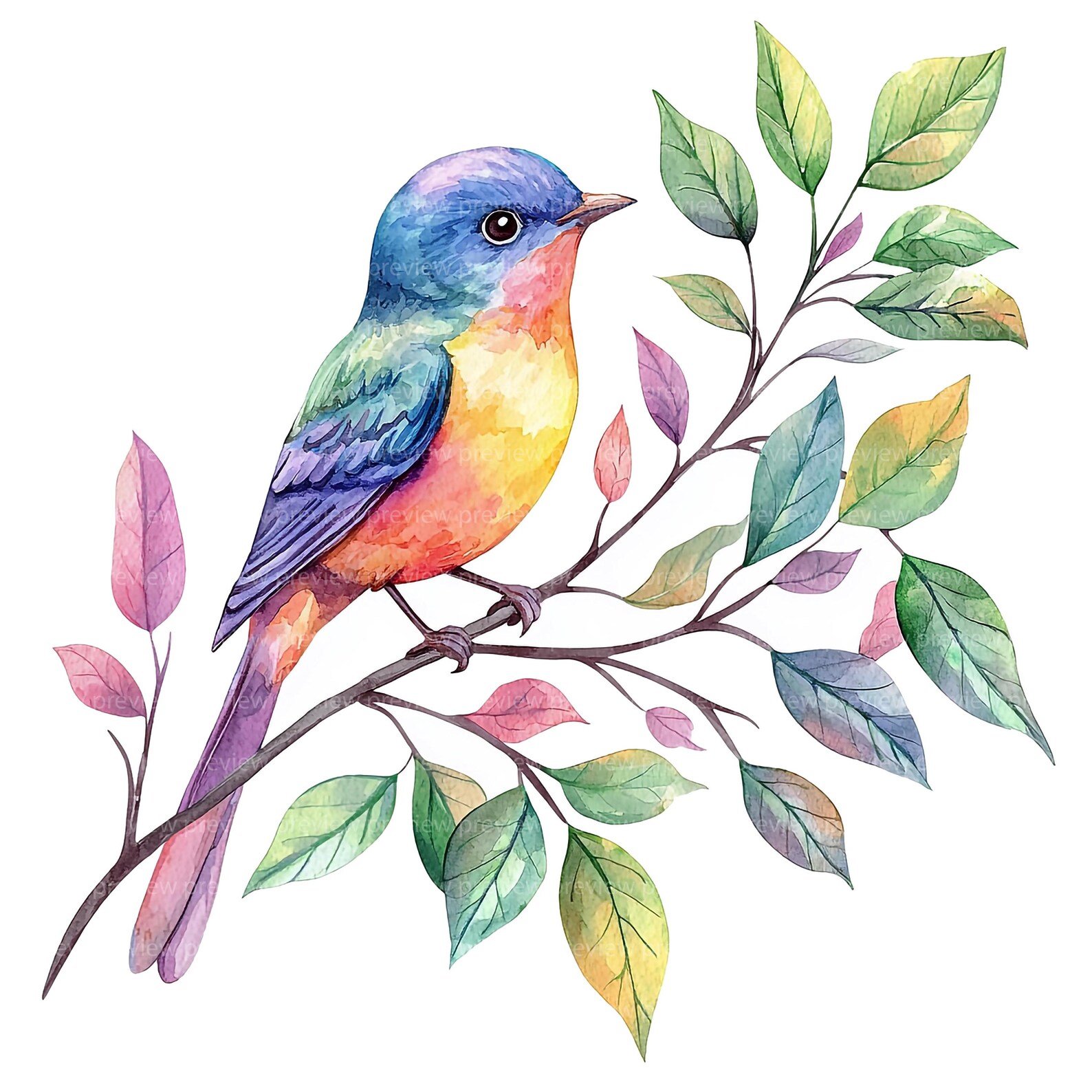 20 Songbird Clipart | Colored Leaf Watercolor Branch Art | Nature Bird ...