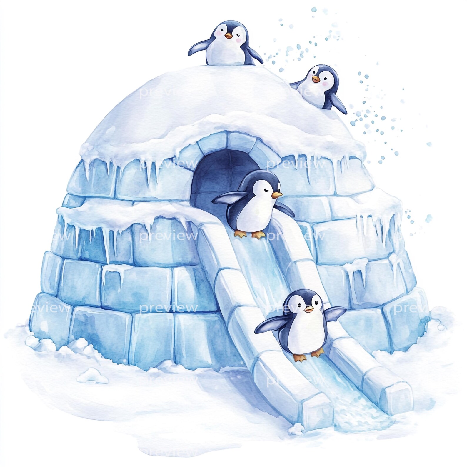 20 Watercolor Igloo Clipart, Cute Penguin Clipart | Watercolor Clipart ...