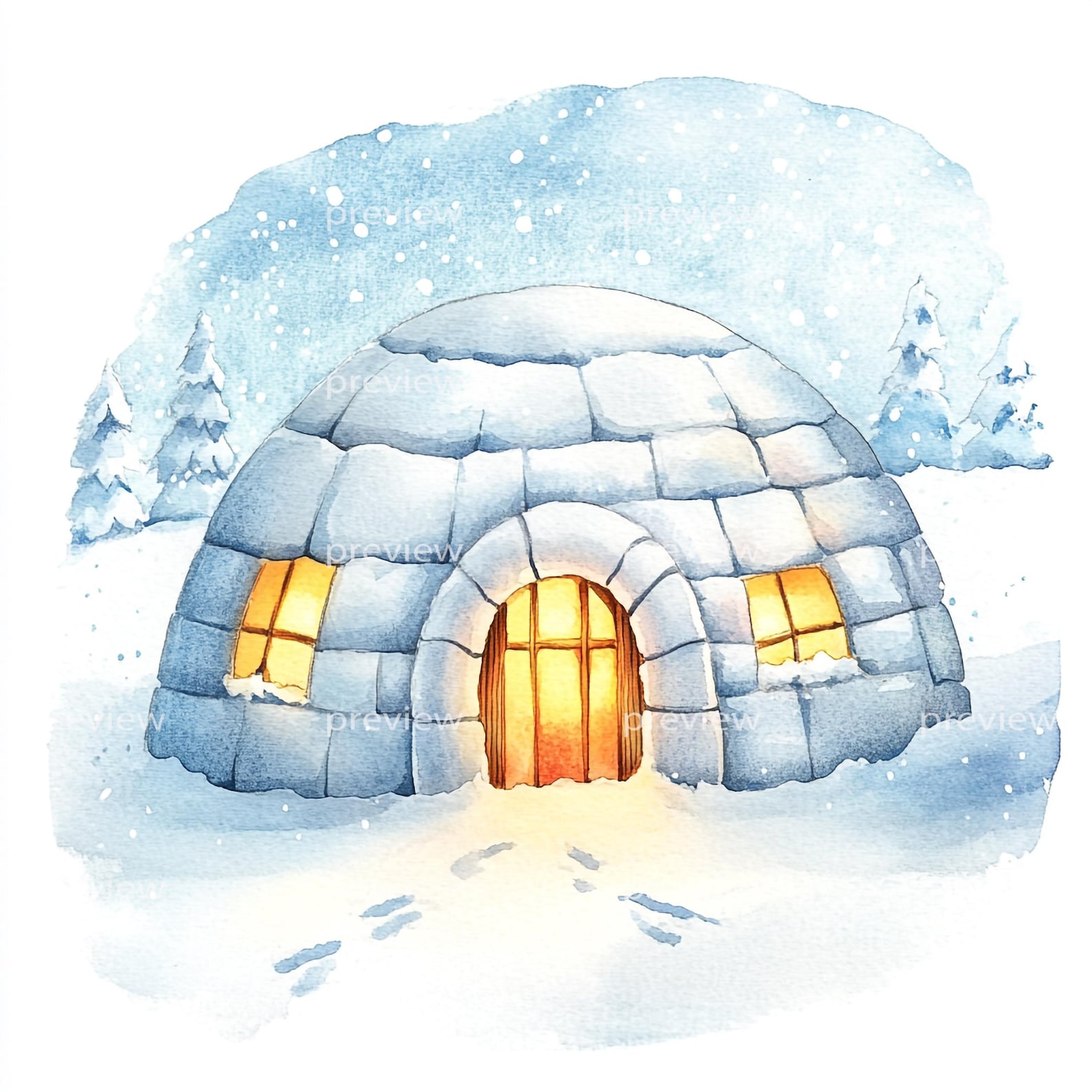 20 Watercolor Igloo Clipart, Cute Penguin Clipart | Watercolor Clipart ...