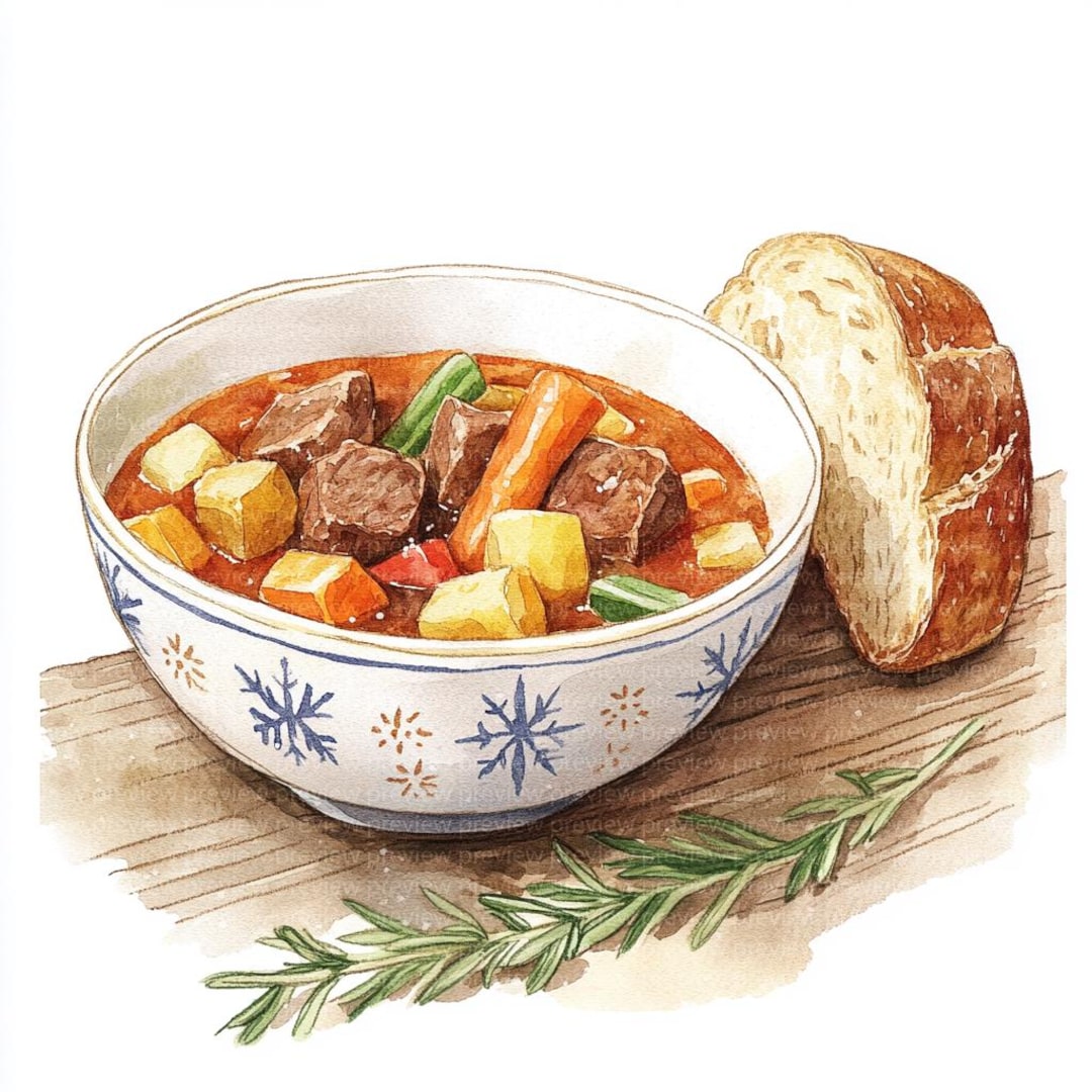 Watercolor Beef Stew Clipart | 16 High Resolution Jpgs for Recipe Cards ...
