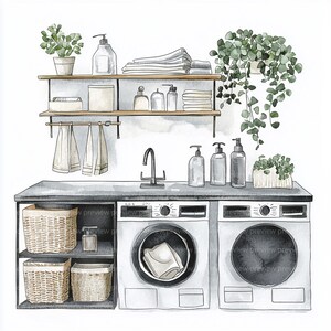 12 Minimalist Laundry Room Clipart, Washing Machine, Laundry Day ...