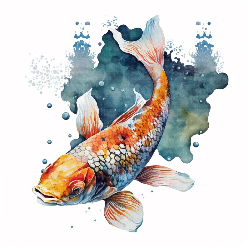 12 Watercolor Koi Fish Clipart, Printable Koi Fish, Animal Clipart ...