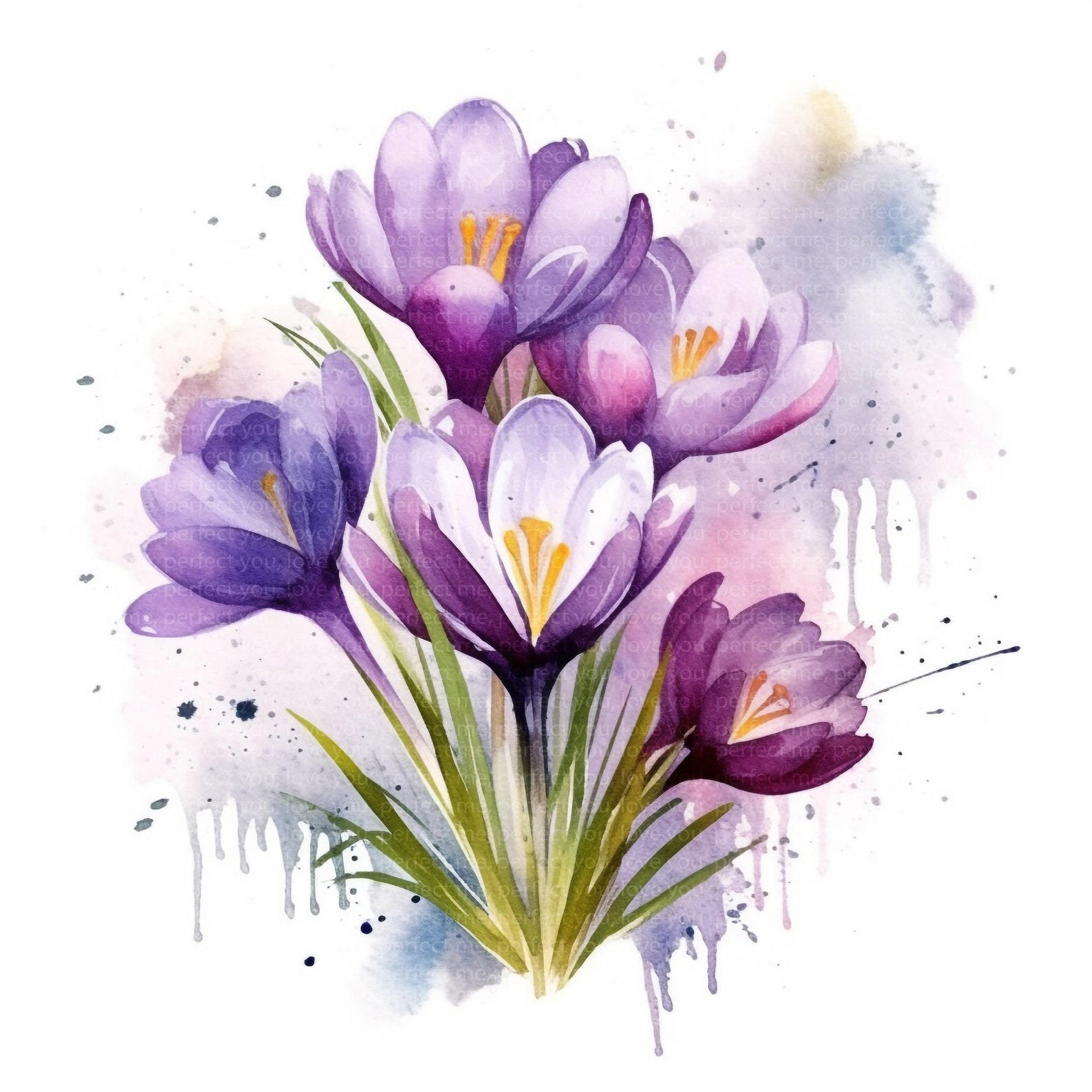 12 Crocus Flowers Clipart, Crocus Flowers Bouquet, Flowers Clipart ...