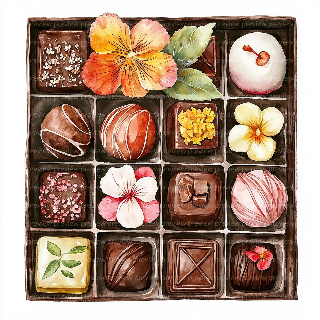 12 Watercolor Chocolate Box Clipart, Sweets Clipart, Watercolor Clipart ...