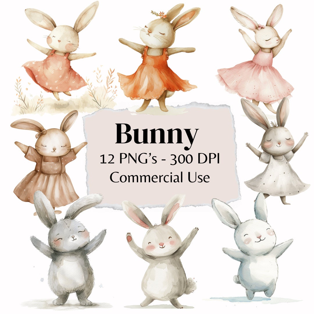 Happy Bunny Watercolor Clipart Happy Bunny Clipart Rabbit Clipart Happy ...