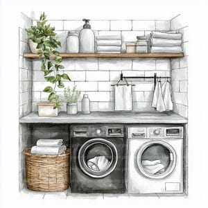 12 Minimalist Laundry Room Clipart, Washing Machine, Laundry Day ...