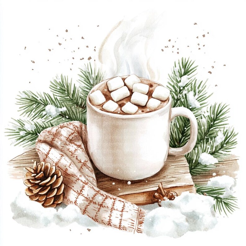 Watercolor Hot Chocolate Clipart 15 High Resolution Jpgs for Recipe ...