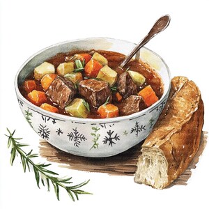 Watercolor Beef Stew Clipart | 16 High Resolution Jpgs for Recipe Cards ...