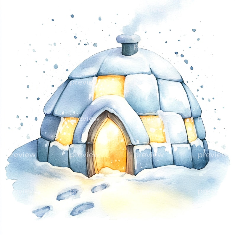 20 Watercolor Penguin Igloo Clipart | Winter Animal Art | Winter ...