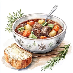 Watercolor Beef Stew Clipart | 16 High Resolution Jpgs for Recipe Cards ...