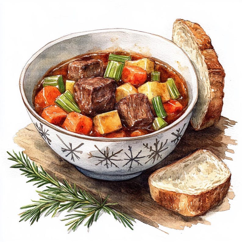 16 Watercolor Beef Stew Clipart | Food Illustration Art (jpgs, Digital ...