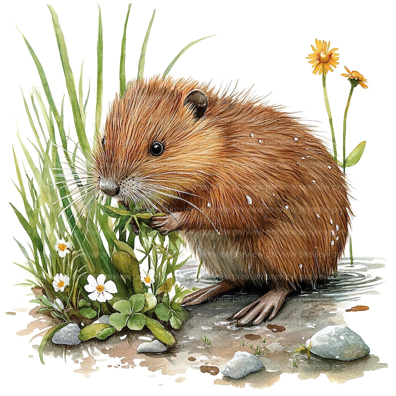 20 Muskrat Animal Clipart JPG | Beaver Watercolor Log Illustration ...