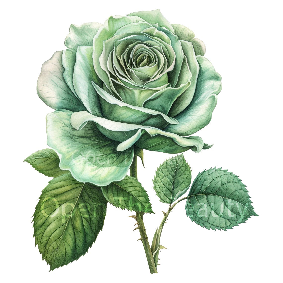 Green Roses Watercolor Clipart Green Roses Clipart Flowers Clipart ...