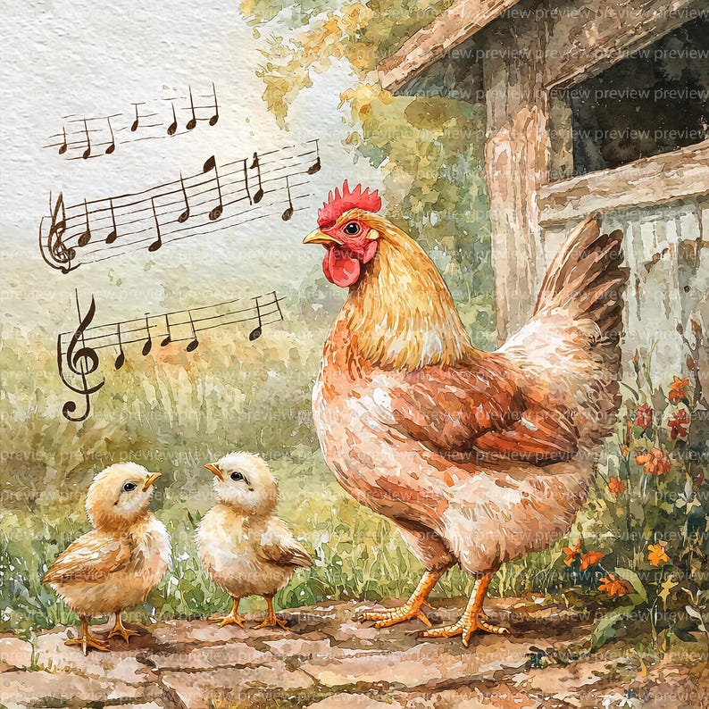 12 Hen and Chick Clipart | Mother's Day Watercolor Art | Farm Animal ...