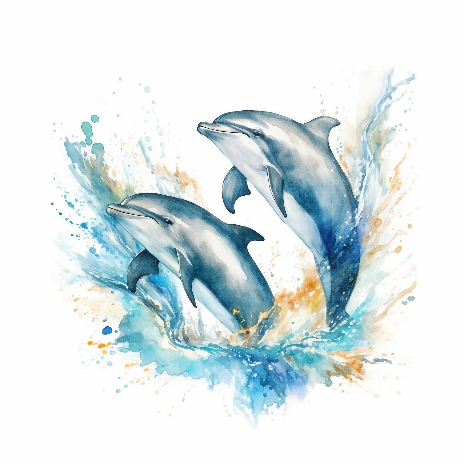 12 Playful Dolphins Clipart, Watercolor Dolphins, Animals Clipart, High ...
