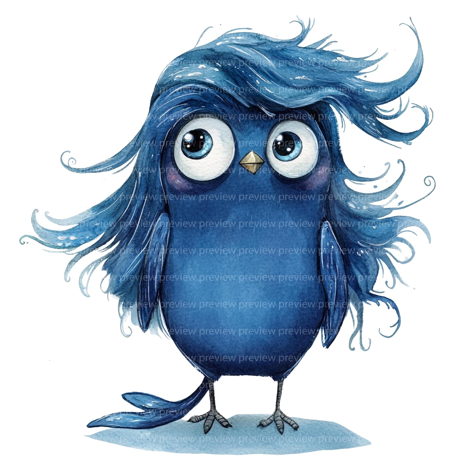 20 Whimsical Bird Clipart | Blue Feather Watercolor Fantasy Art ...