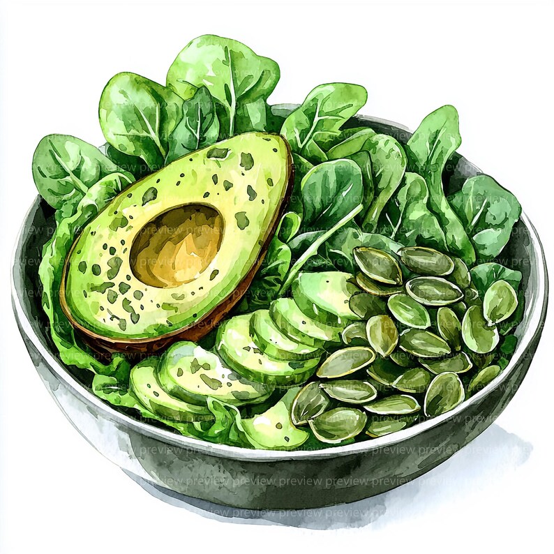 Watercolor Salad Clipart: Healthy Food Illustrations (12 Jpgs, Digital ...