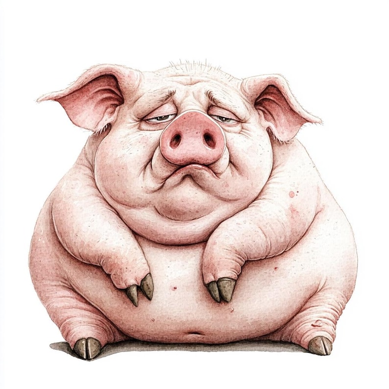 15 Watercolor Chubby Pig Clipart | Funny Farm Animal Art (jpgs, Digital ...