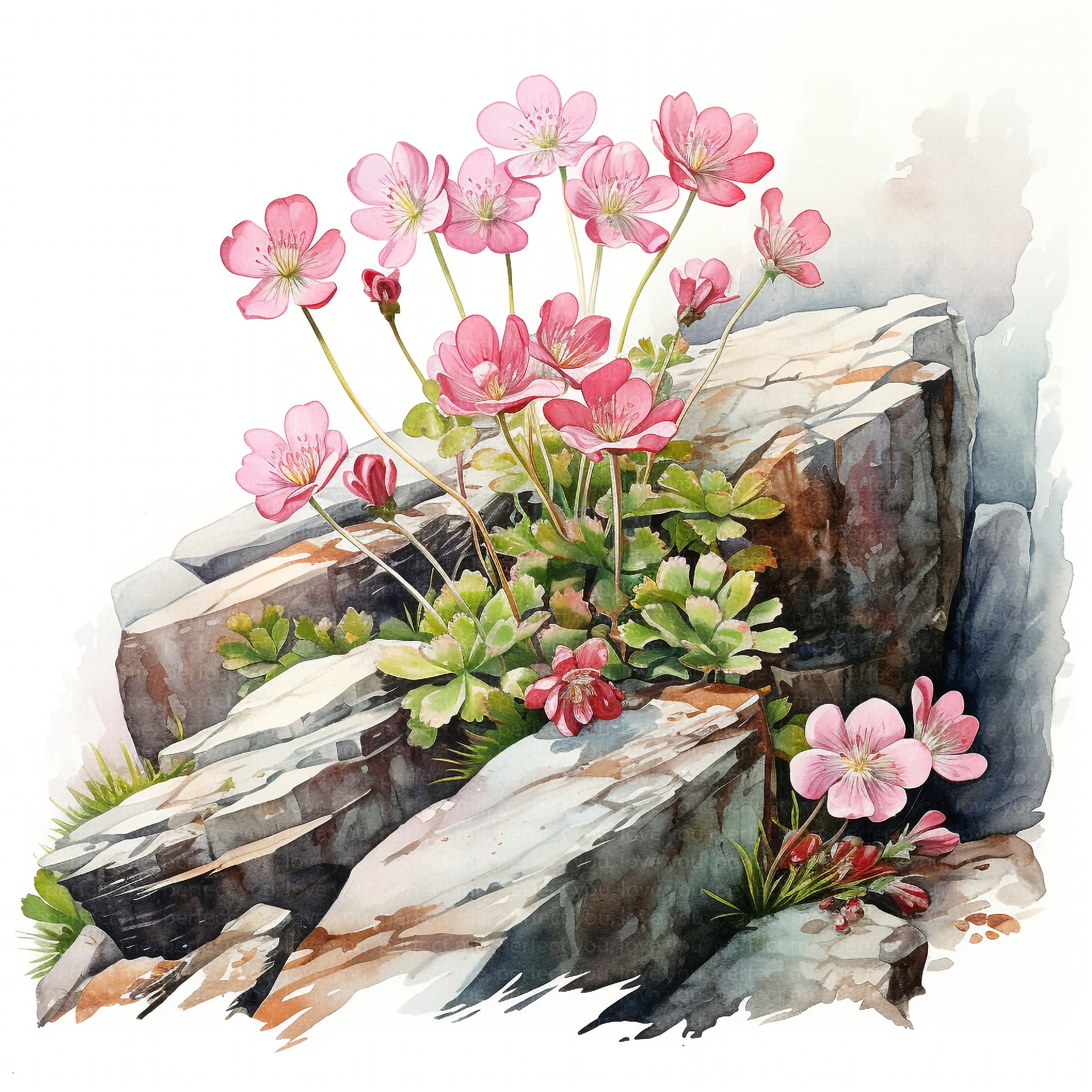 Alpine Saxifrage Flowers Clipart Pack | Watercolor Alpine Saxifrage ...