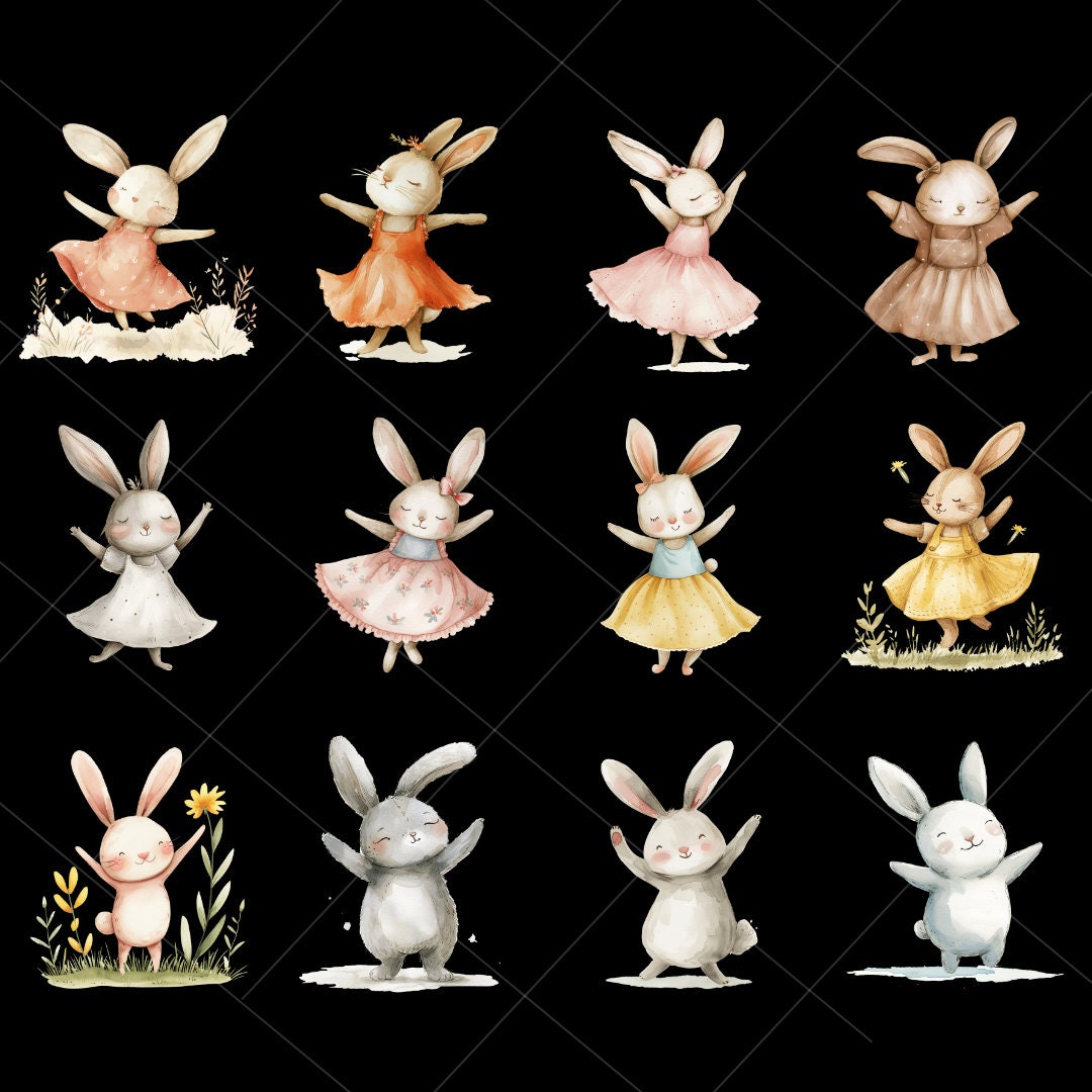Happy Bunny Watercolor Clipart Happy Bunny Clipart Rabbit Clipart Happy ...